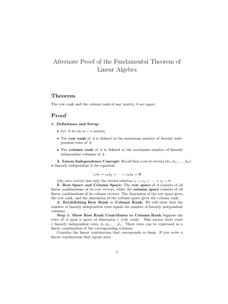 Alternate Proof That Row Rank Is Same As Column Rank | PDF | Geometry ...