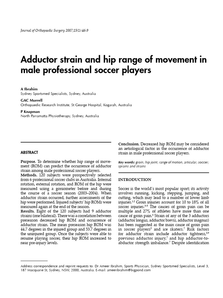 5 Adductor Strain and Hip Range of Movement in Male Professional Soccer ...