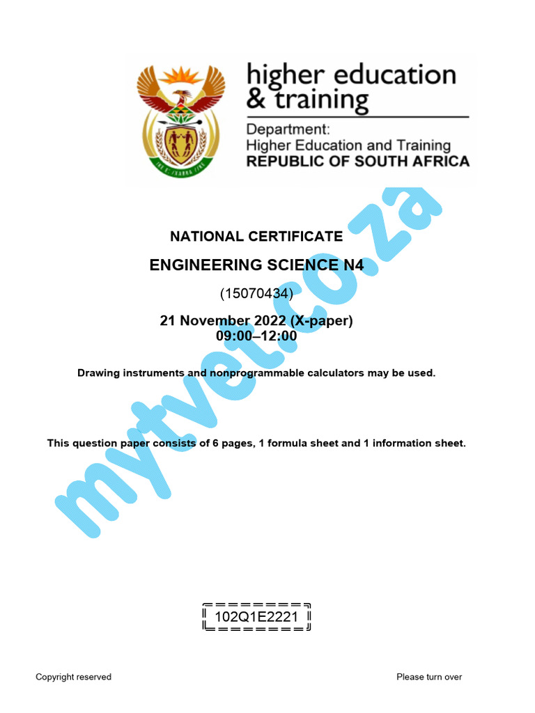 N4 Engineering Science November 2022 Question Paper | PDF | Force | Torque