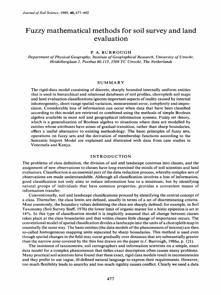 Fuzzy Mathematical Methods For Soil - Survey and Land Evaluation | PDF ...