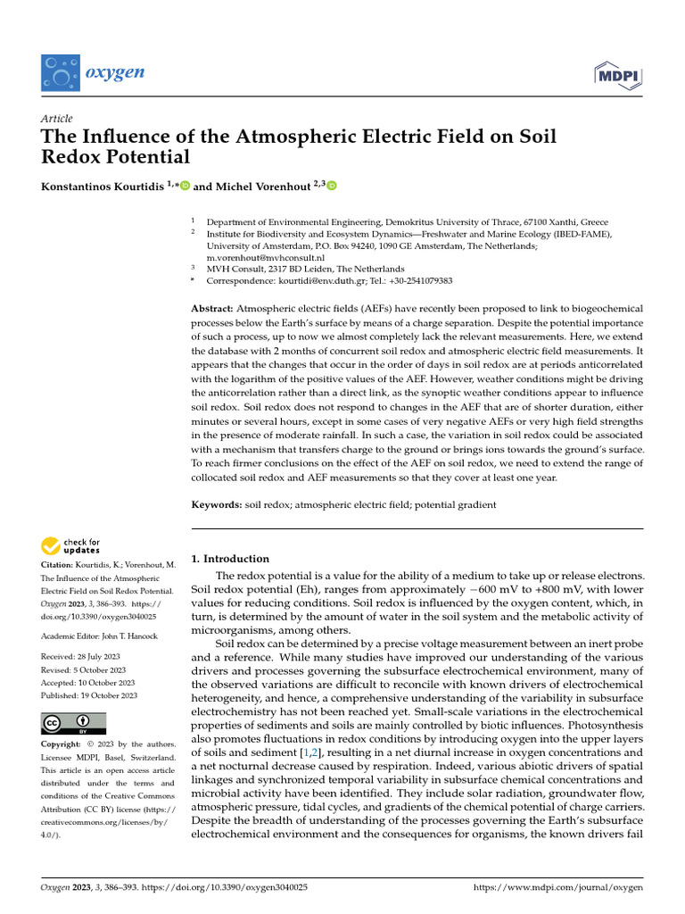 The Influence of The Atmospheric Electric Field On Soil Redox Potential ...