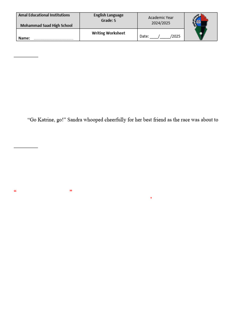 GR 5 - Unit 1 - 2024-2025 Narrative Hooks Worksheet 2 | PDF