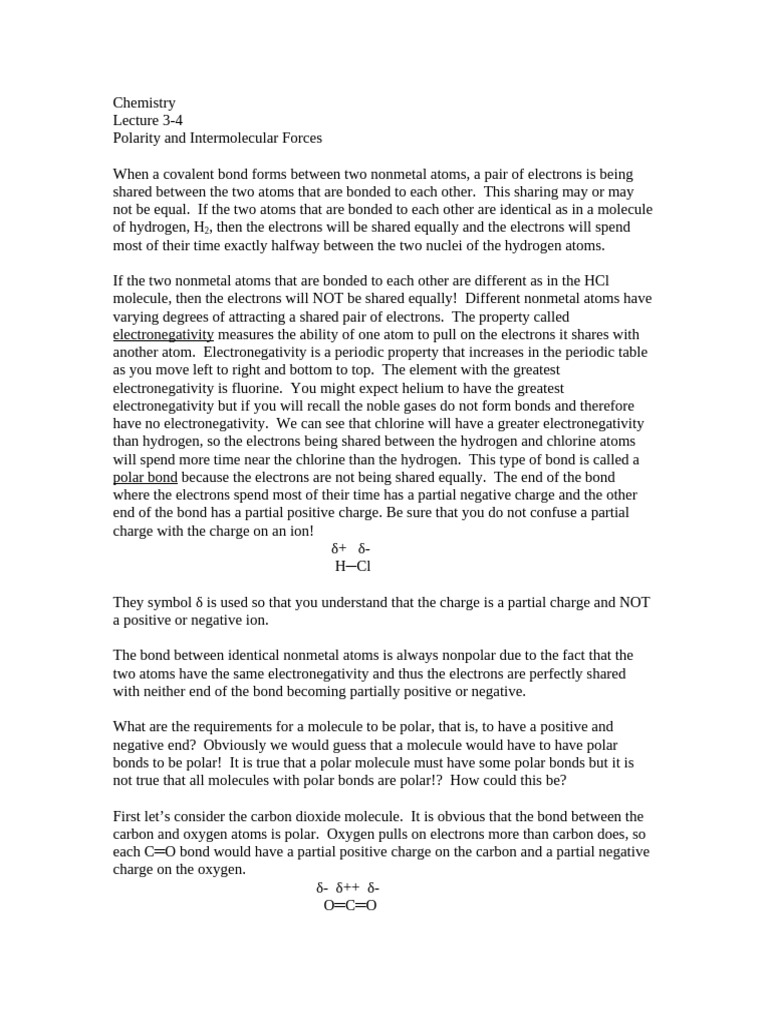 Polarity and Intermolecular Forces Explained | PDF | Chemical Polarity ...