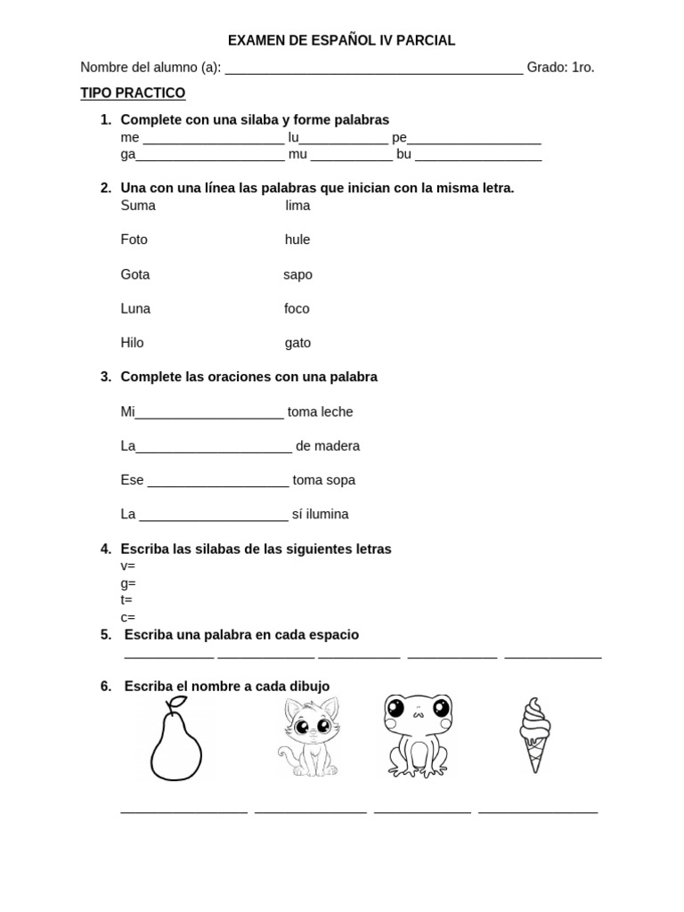 Examen de Español Iv Parcial | PDF | Lingüística | Gramática