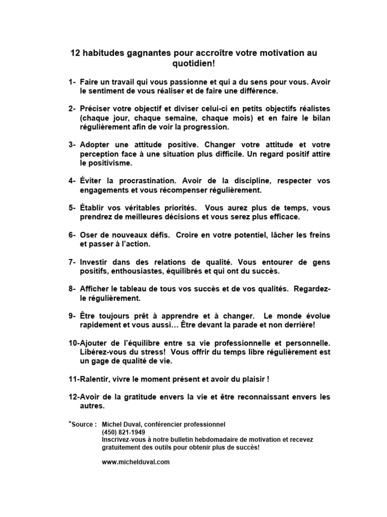 12 habitudes pour booster votre motivation | PDF