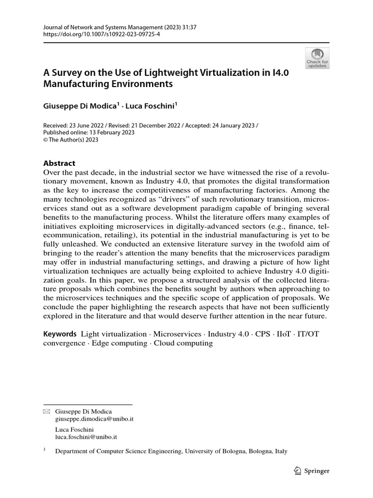 98 A Survey On The Use of Lightweight Virtualization in I4.0 Manufacturing Environments | PDF ...