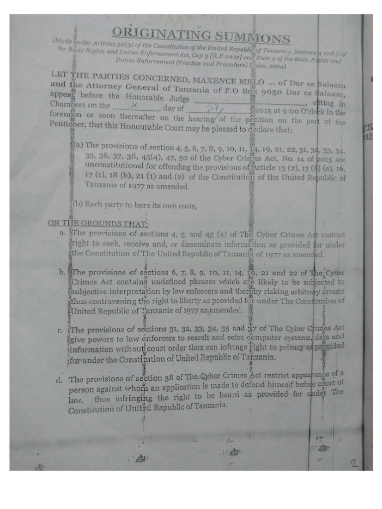 Originating Summons and Affidavit | PDF