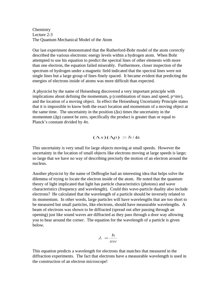 Lecture 2-3 Quantum Mechanical Model | PDF | Atomic Orbital | Electron