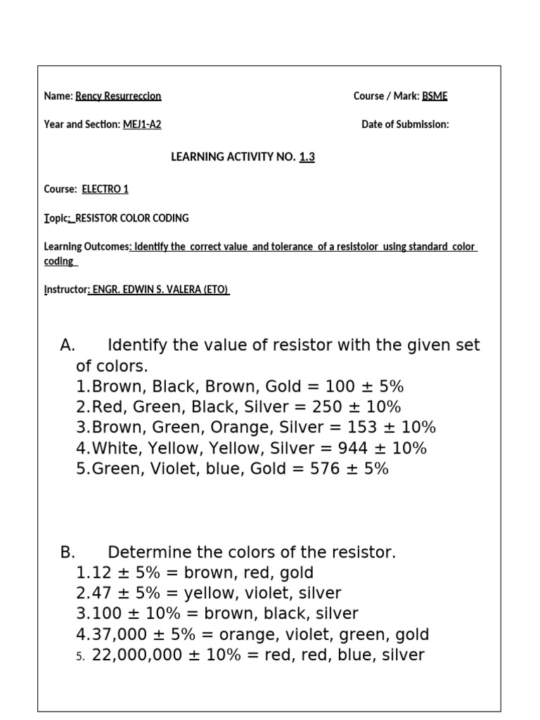 Electro 1 Activity 1.3 | PDF | Teaching Methods & Materials