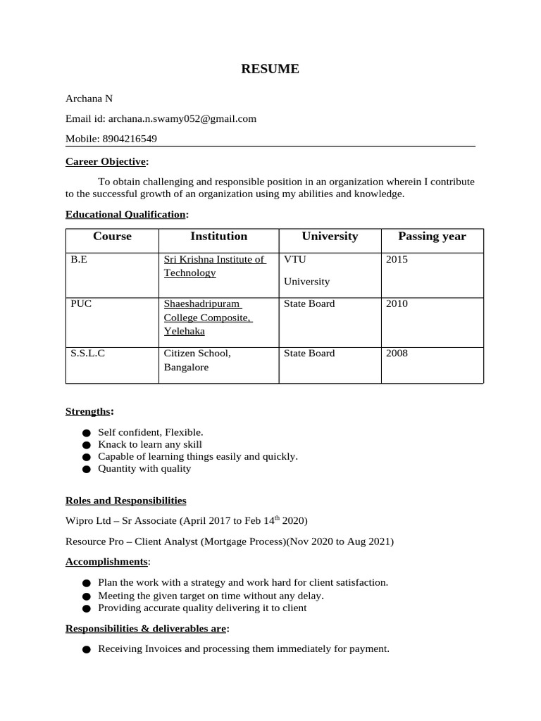 Archana Resume | PDF