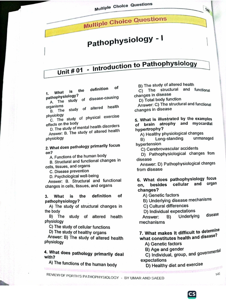 PATHOPHYSIOLOGY MCQ's | PDF