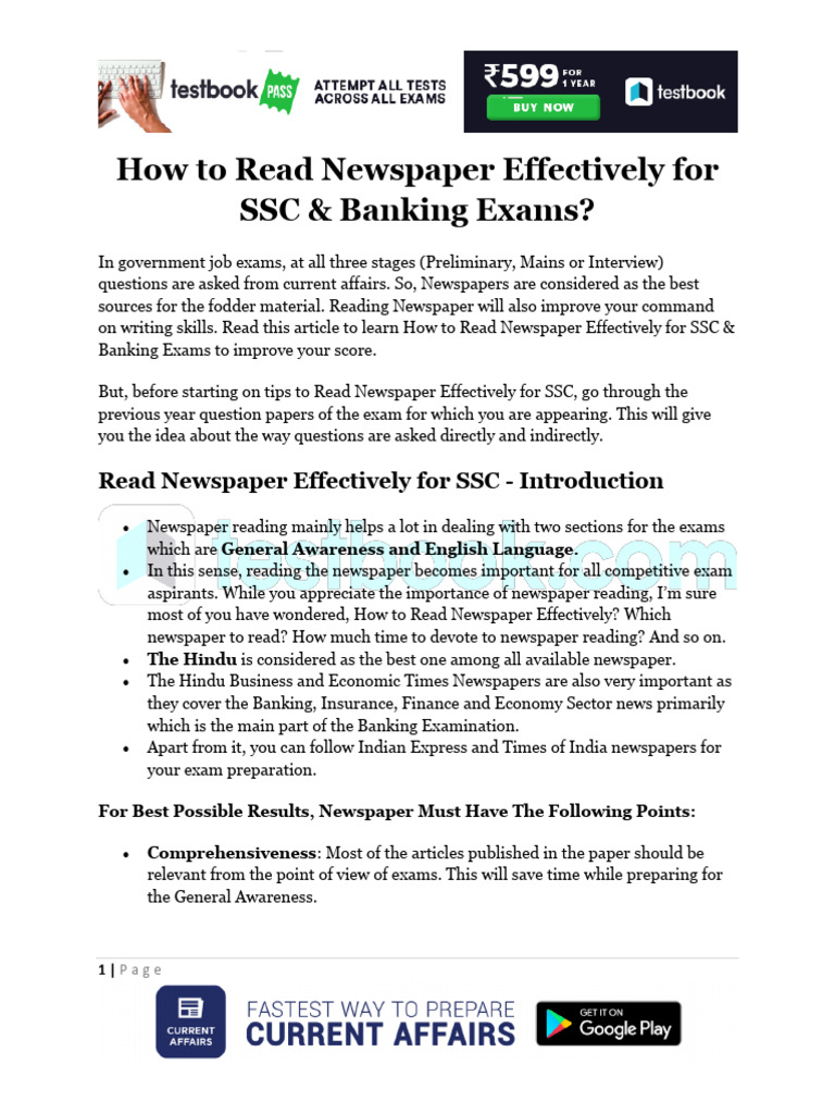 0032035a How To Read Newspaper Effectively For SSC Banking Exams | PDF ...