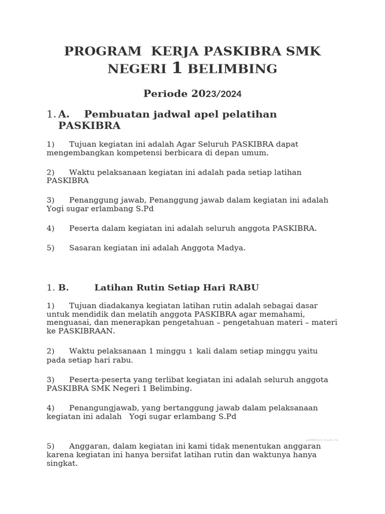 Program Kerja Paskibra SMK Negeri 1 Jatiroto - Copy-2 | PDF