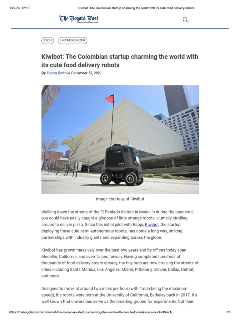 Kiwibot: Colombia's Cute Delivery Robots | PDF