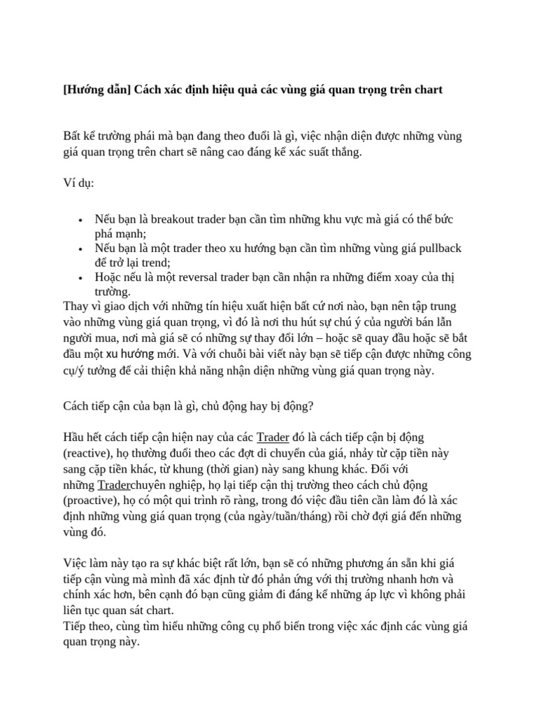 (Hướng dẫn) Cách xác định hiệu quả các vùng giá quan trọng trên chart | PDF