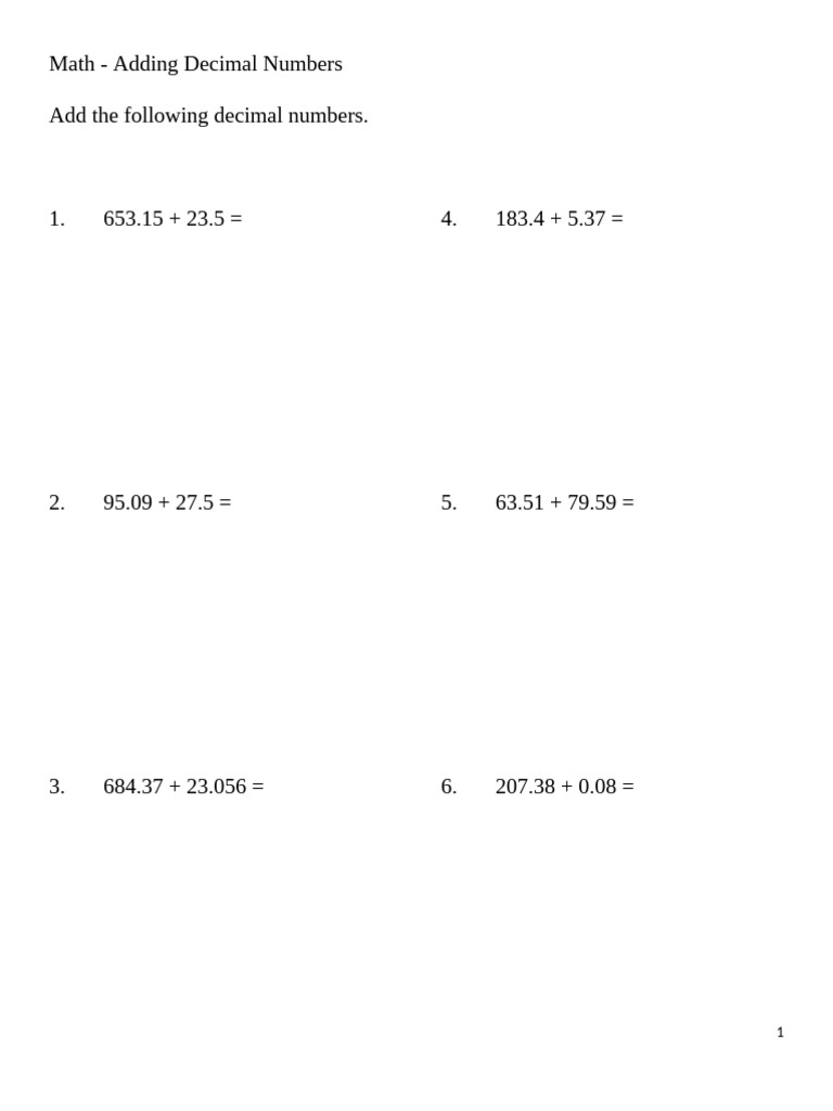 Math - Add, Subtract, and Multiply Decimals | PDF