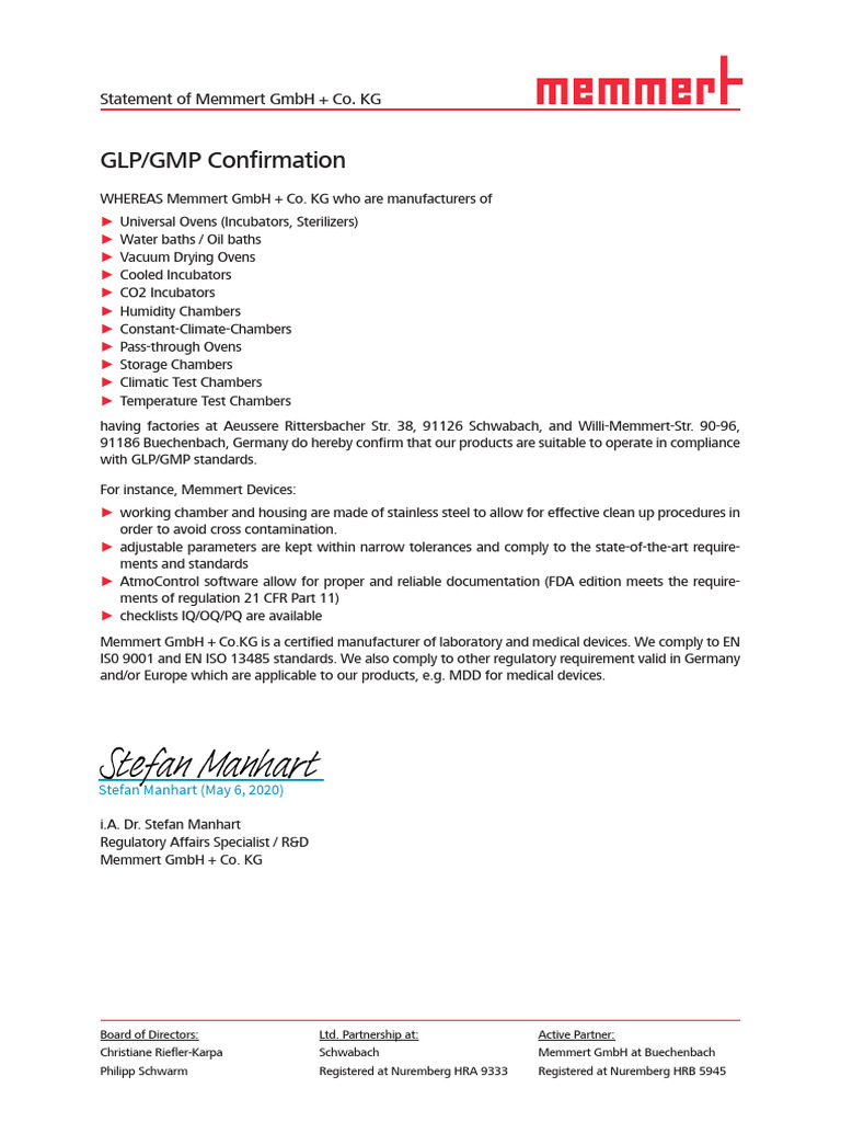 Statement GLP-GMP Conformity en D39770 - Signed | PDF | Medical Device