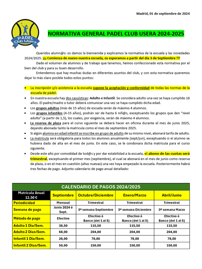 Padel Usera 24-25 - Normativa Completa + Normativa Simplificada ...