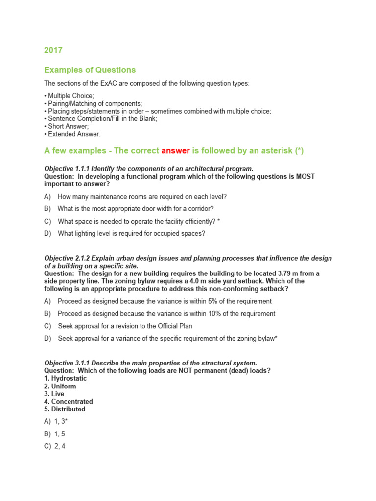 2017 ExAC Sample Questions - Answers | PDF | Variance | Zoning