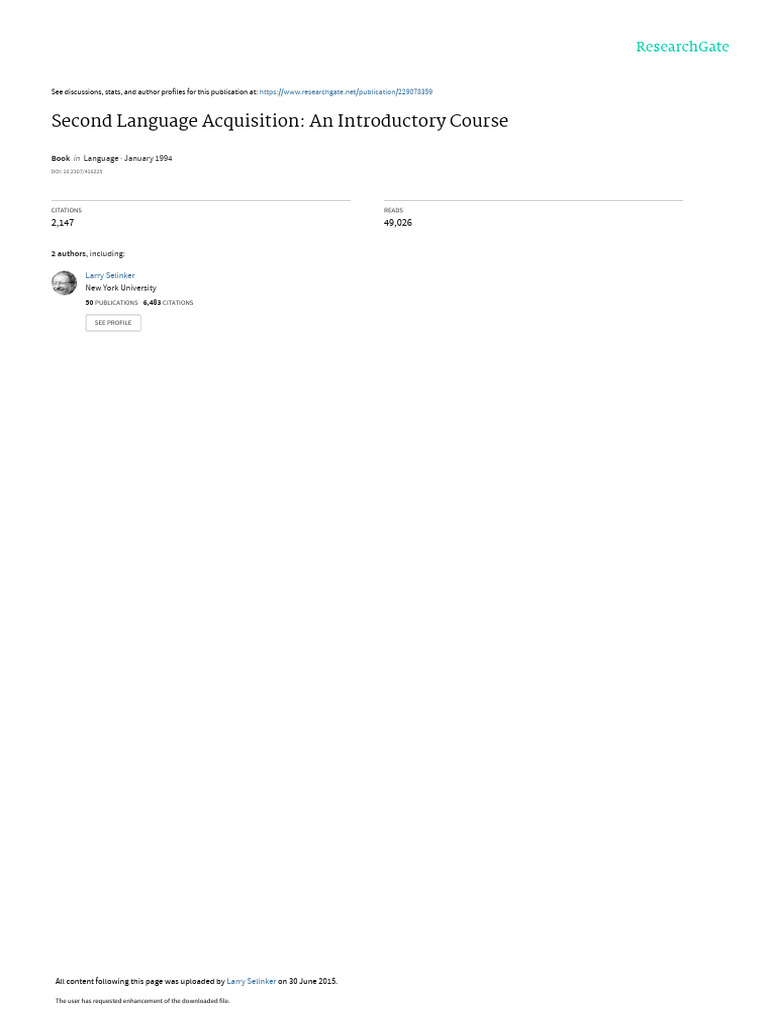 Second Language Acquisition An Introductory Course | PDF | Art