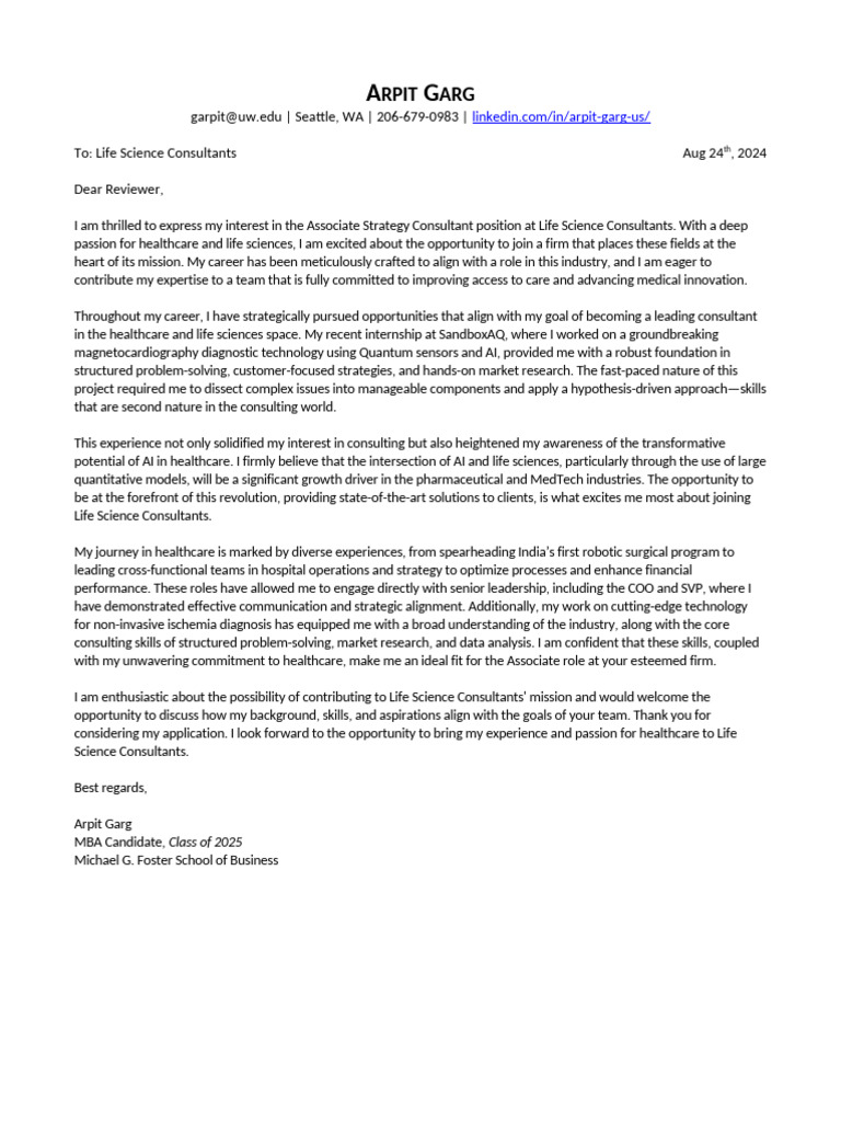 Cover Letter LSC | PDF | Health Care | Artificial Intelligence