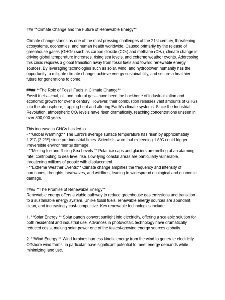 Future of Renewable Energy Solutions | PDF | Climate Change | Renewable ...