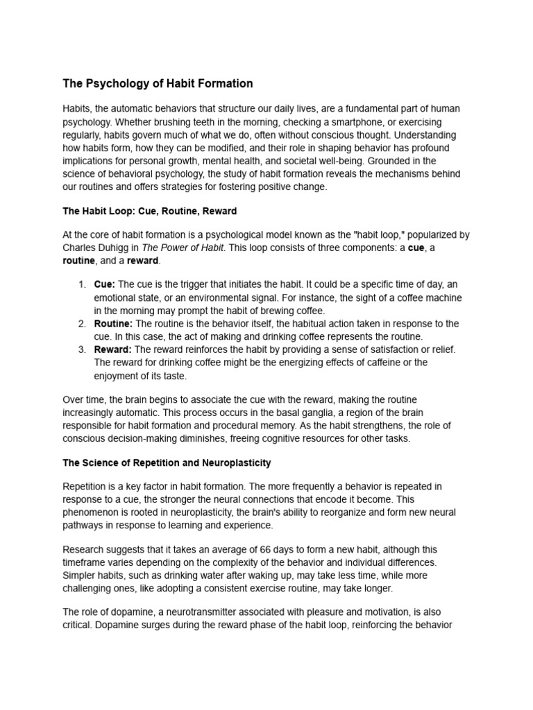 The Psychology of Habit Formation | PDF | Habits | Cognitive Behavioral ...