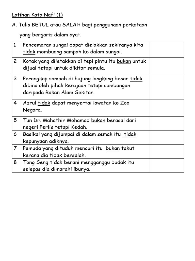 Latihan Penggunaan Kata Nafi | PDF