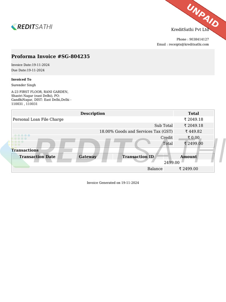 File Charge Invoice Unpaid | PDF