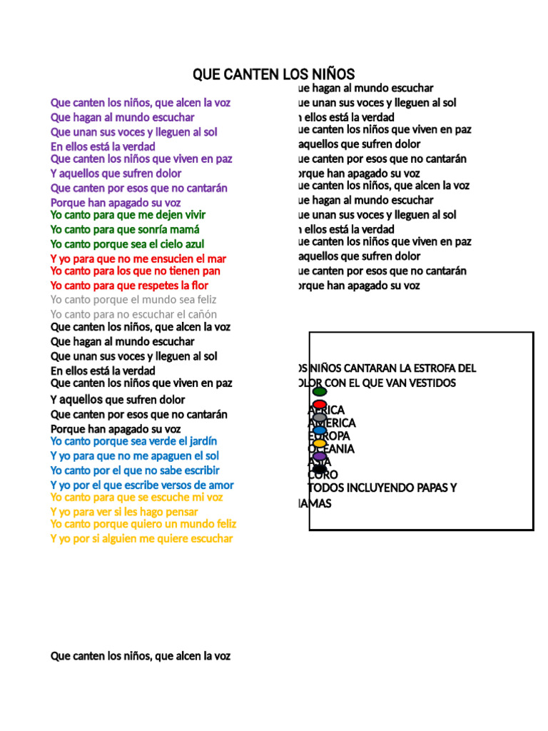 Cancion Final Que Canten Los Niños - Docx - 1728950325697 | PDF