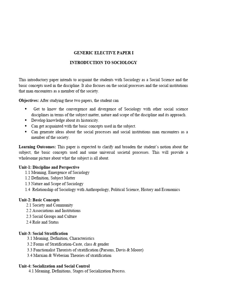 Model Syllabus Sociology Revised | PDF | Sociology | Social Sciences