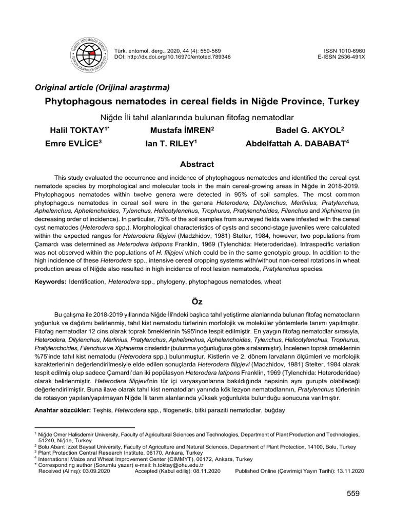 Niğde İli Tahıl Alanlarında Bulunan Fitofag Nematodlar | PDF | Wheat ...