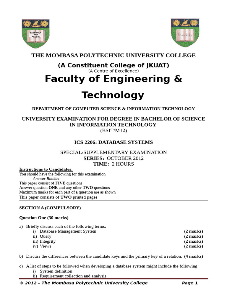 Database Systems Exam Guide 2012 | PDF | Databases | Information Technology