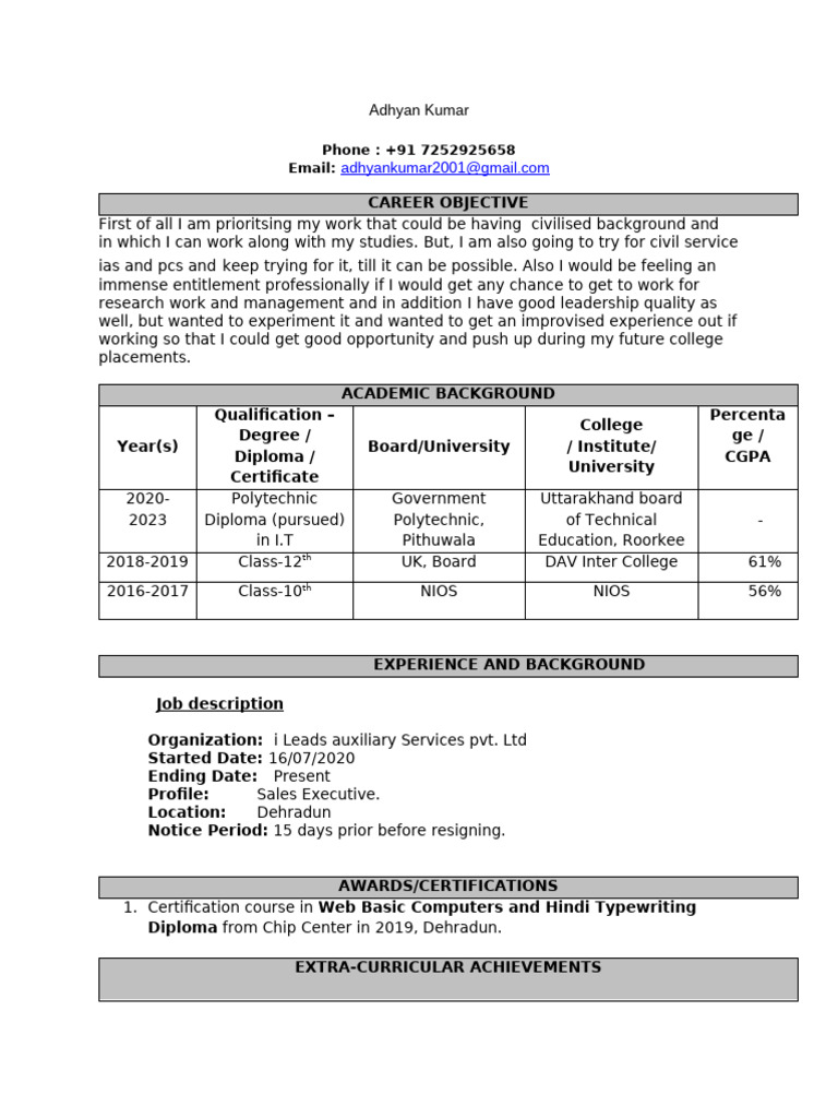 Resume template | PDF | Career And Technical Education | Qualifications