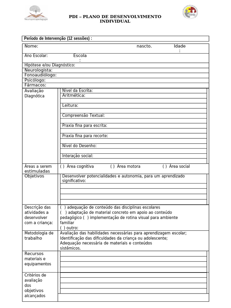 Período de Intervenção (12 Sessões) :: PDI Plano de Desenvolvimento ...