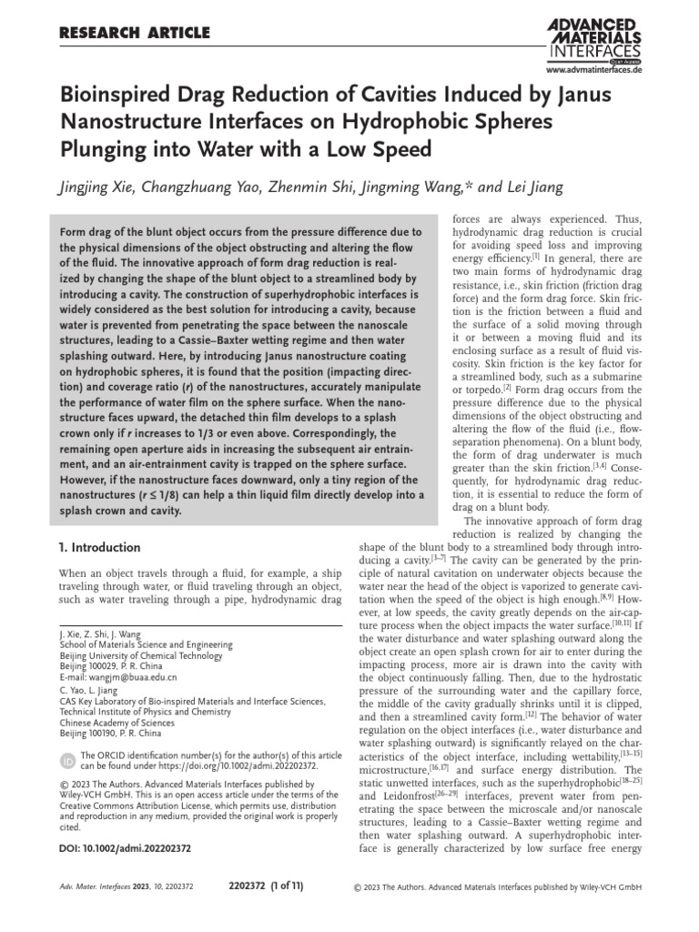 Bioinspired Drag Reduction of Cavities Induced by | PDF | Drag (Physics ...
