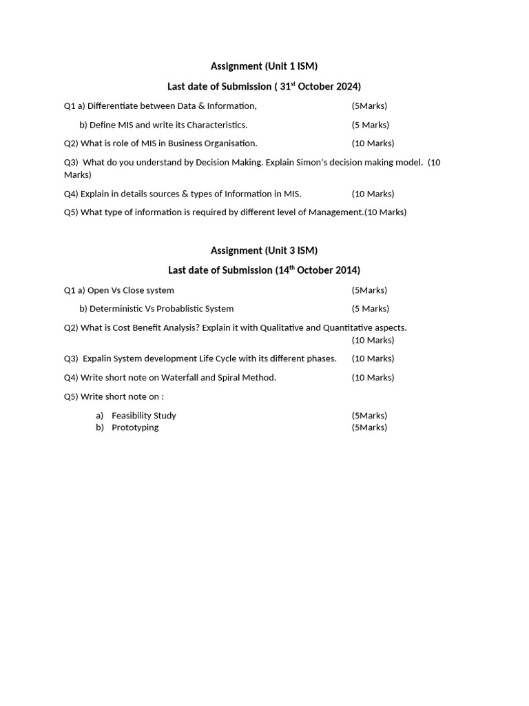 Assignment ISM (Unit 1, 3) | PDF