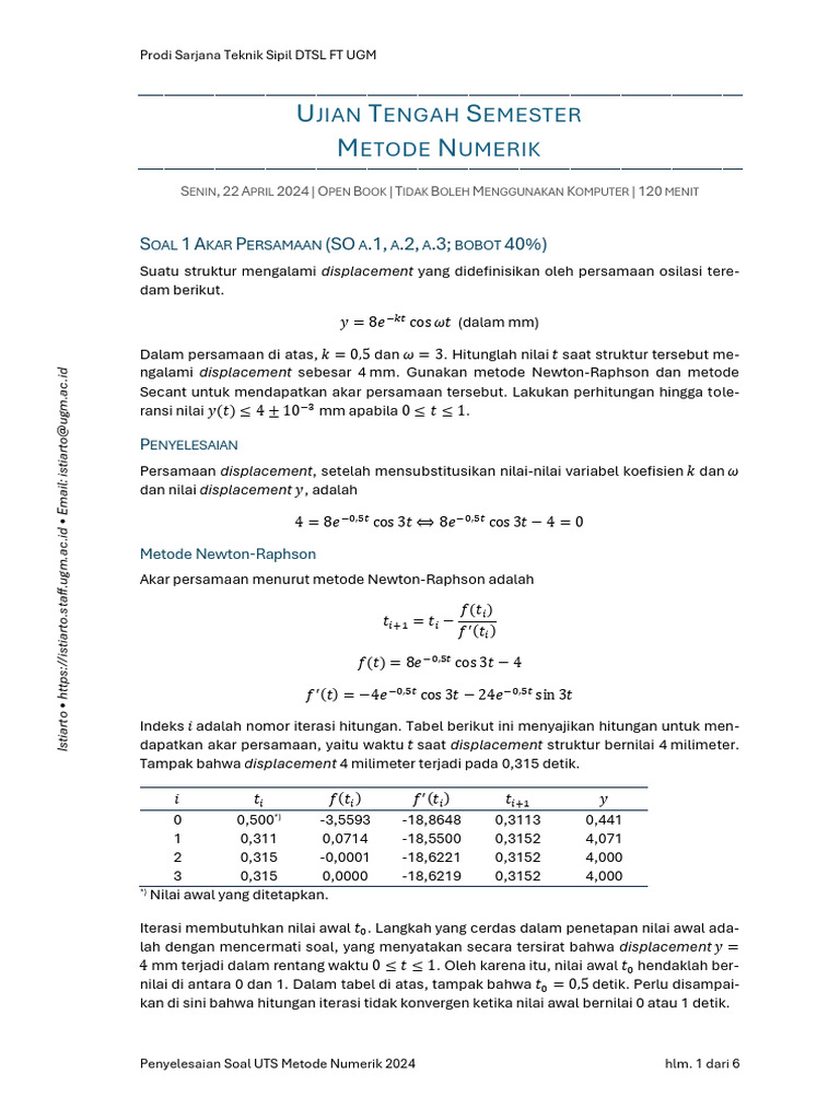 Penyelesaian Soal UTS Metode Numerik 2024 | PDF
