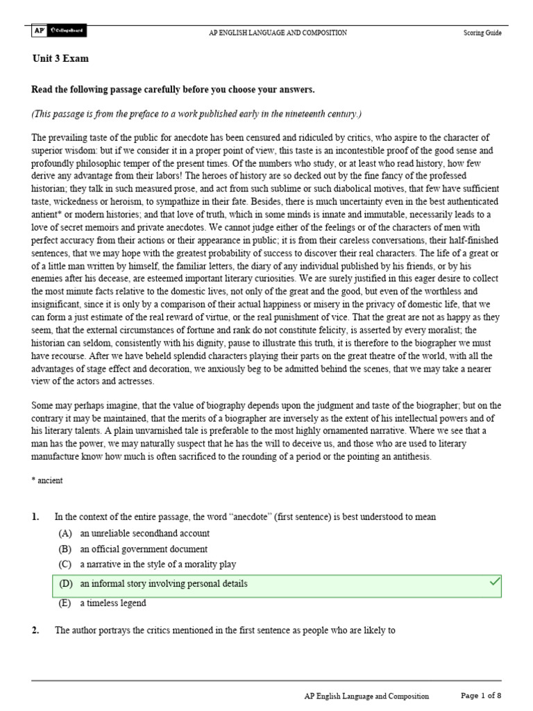 APC Answer Key UE 3 Part 1 MC 2021 22 PDF | PDF | Bias