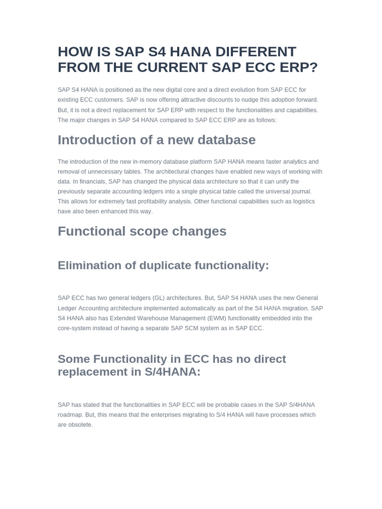 How Is Sap S4 Hana Different From The Current Sap | PDF | International ...