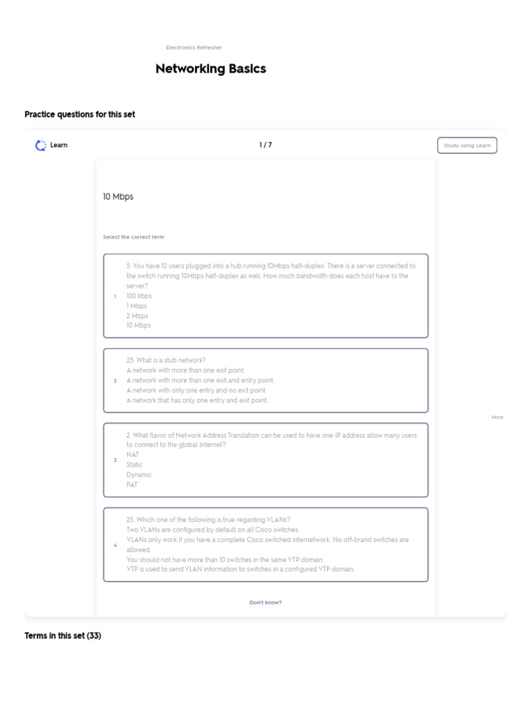 Networking Basics Flashcards - Quizlet | PDF | Internet Protocol Suite | Computer Network