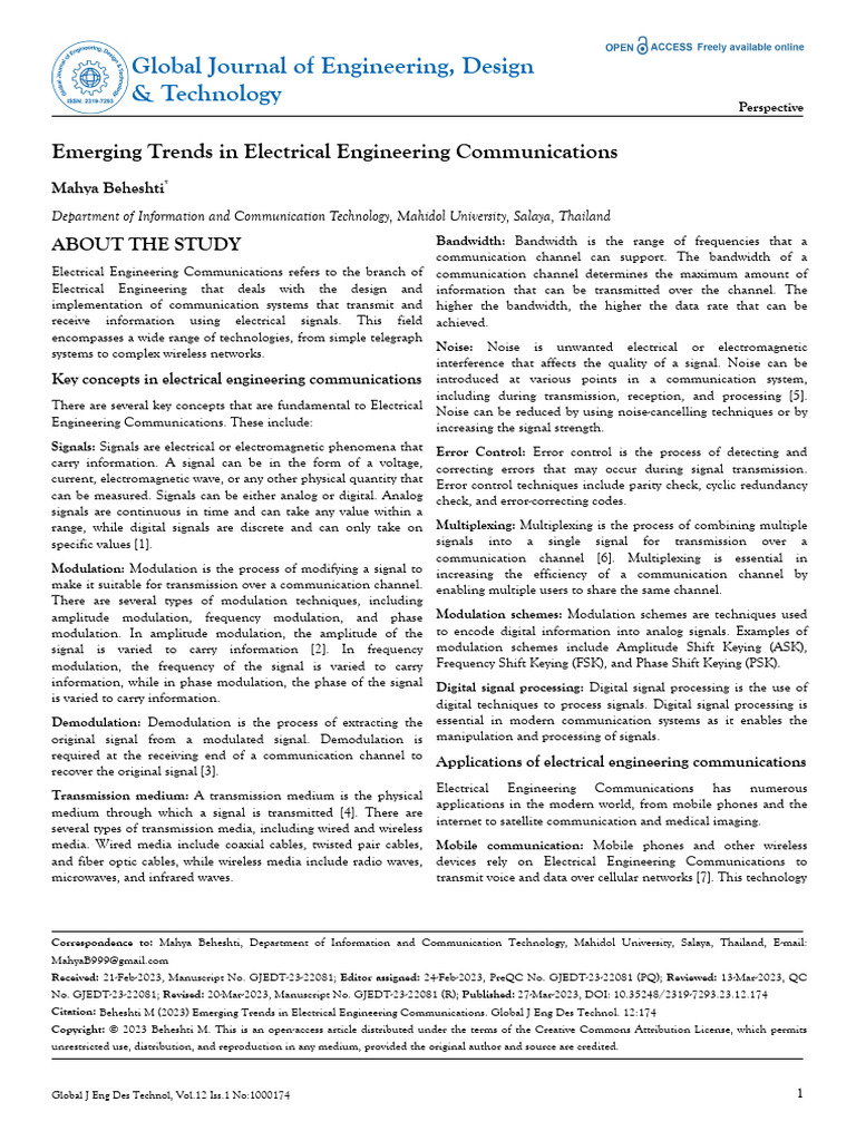 Emerging Trends in Electrical Engineering Communications | PDF ...