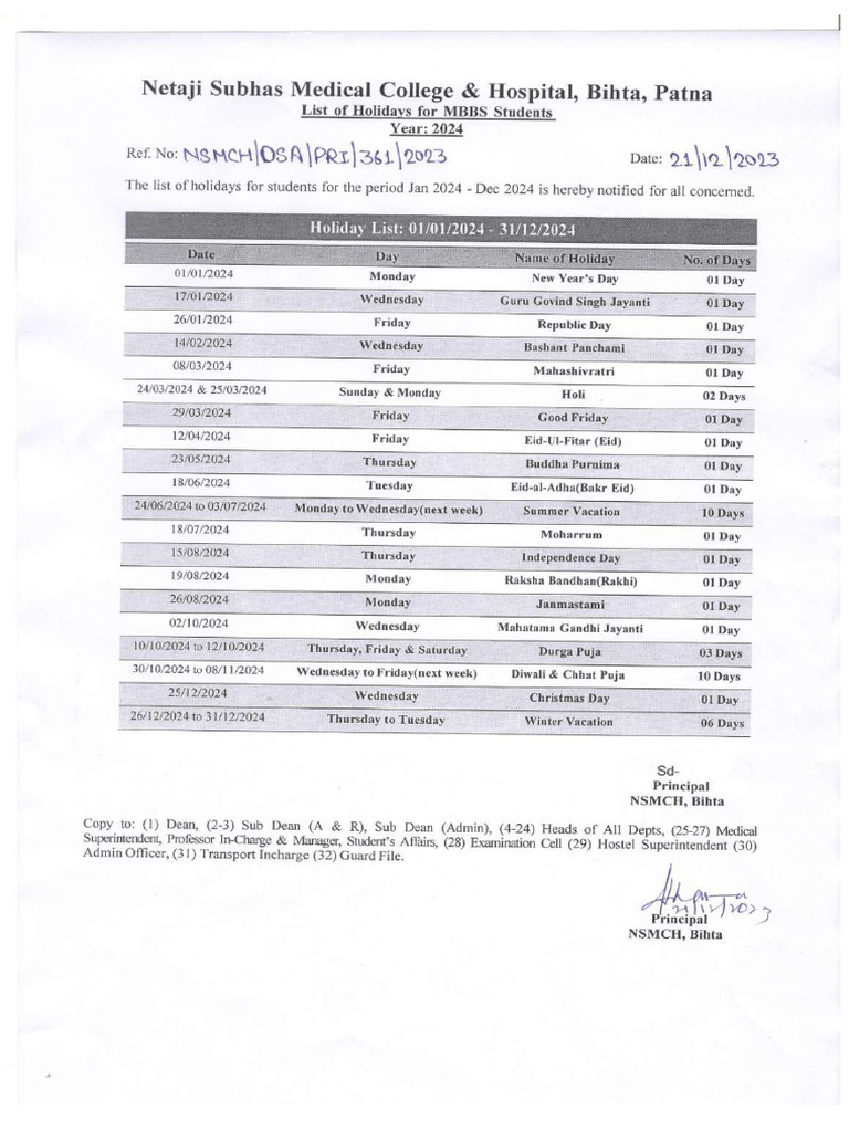 Holiday List | PDF