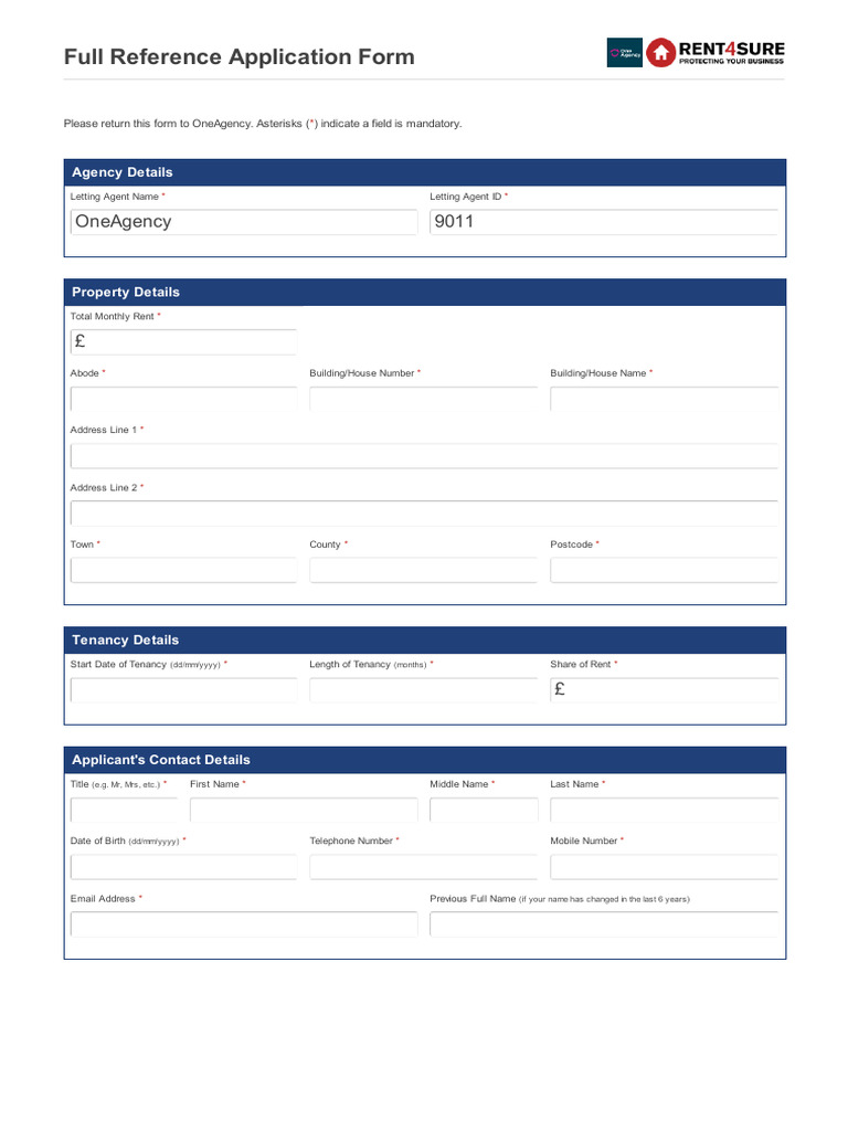 Tenant Application Form | PDF | Leasehold Estate | Identity Document