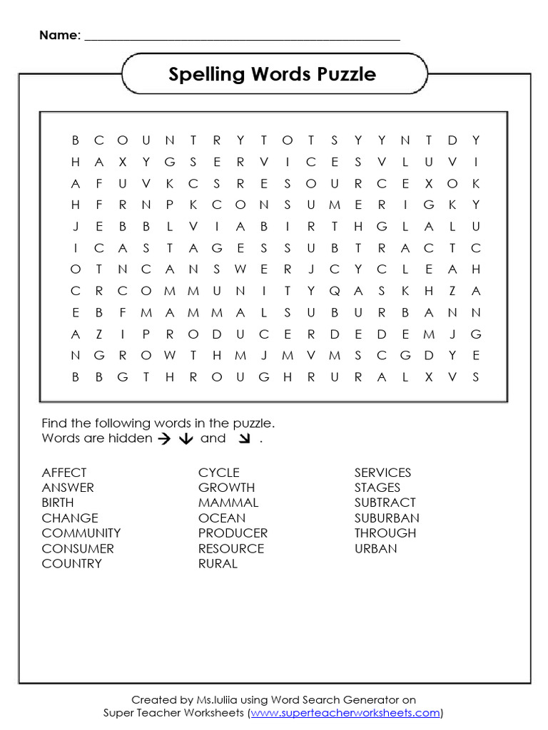 Spelling Words Puzzle Worksheet | PDF | Word Search | Puzzles