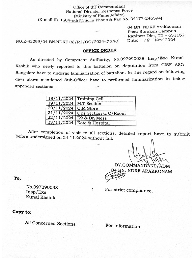7276 Office Order Familiarisation Reg | PDF