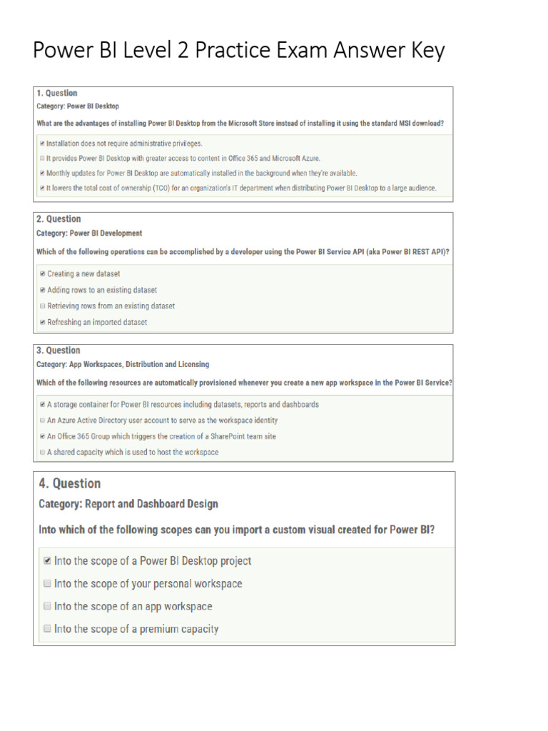 Power BI Level 2 Practice Exam Answer Key | PDF
