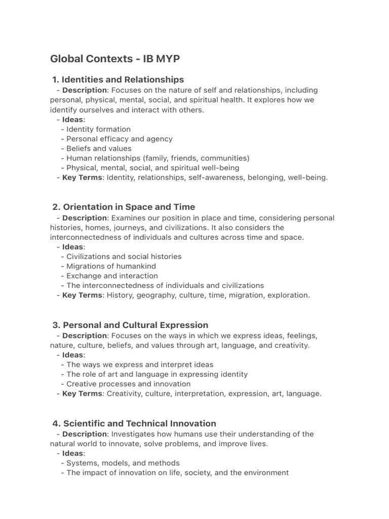 Global Contexts - IB MYP | PDF | Sustainability | Creativity