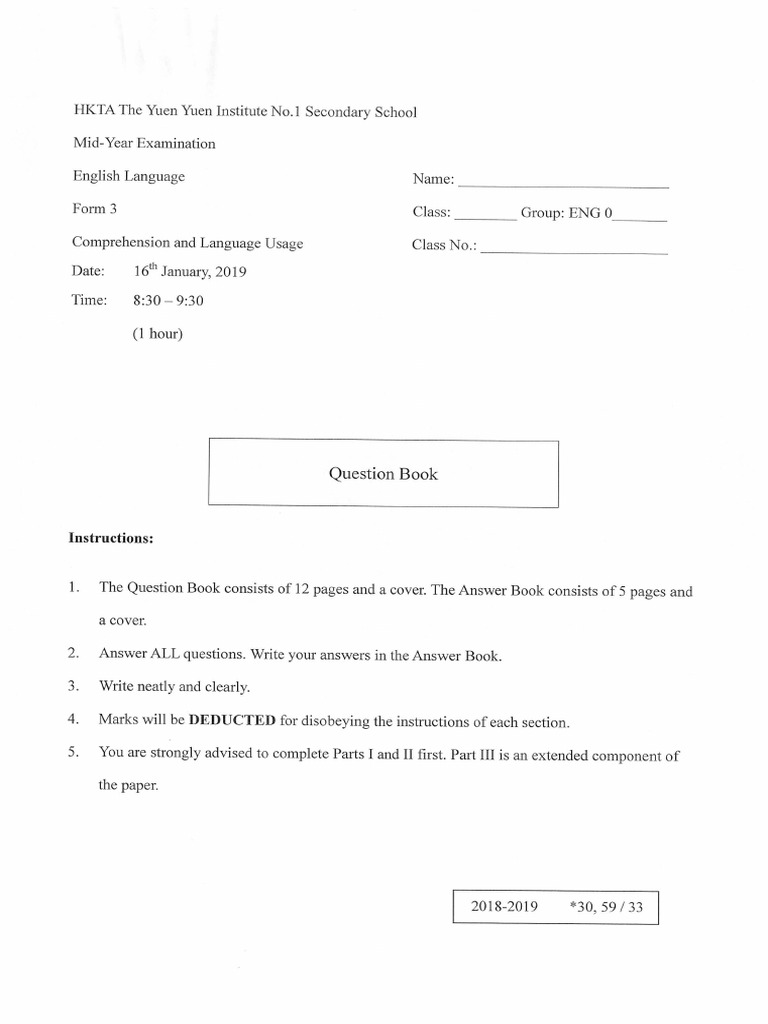 English(CLU) - Question Book | PDF