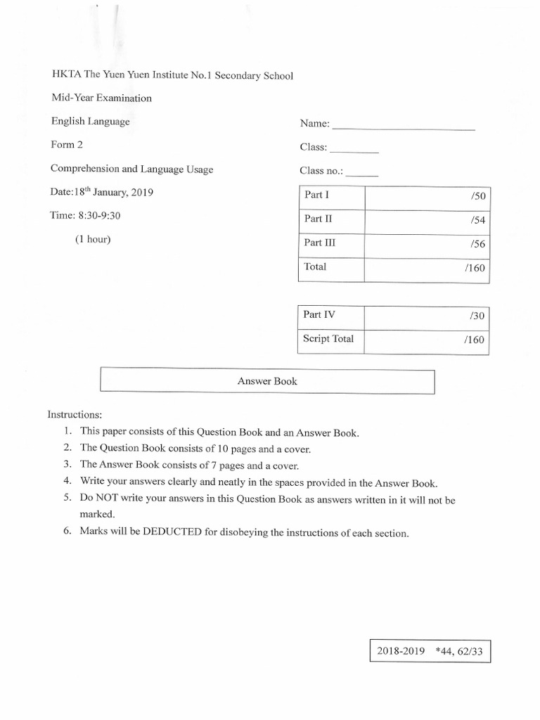 English (CLU) - Answer Book | PDF